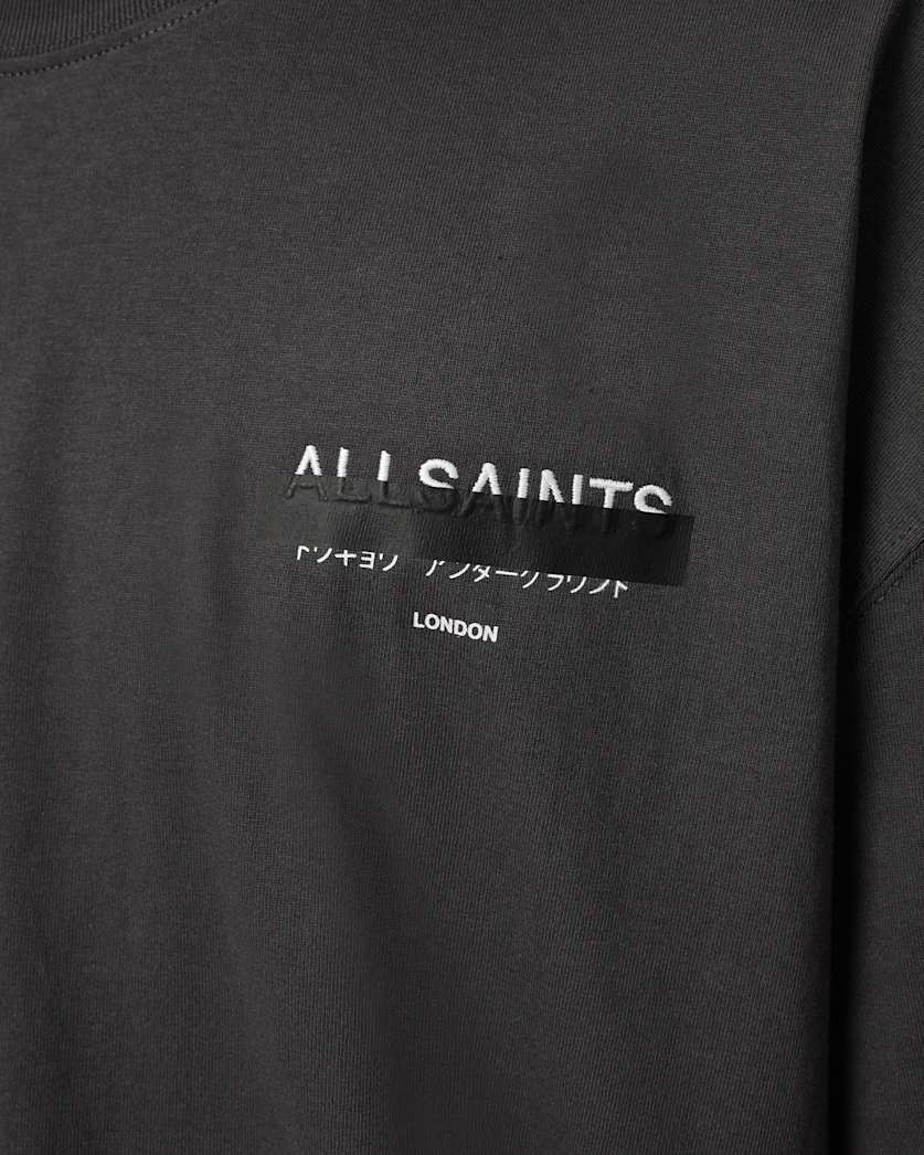 Redact Oversized Embroidered Logo T-Shirt Washed Black | ALLSAINTS